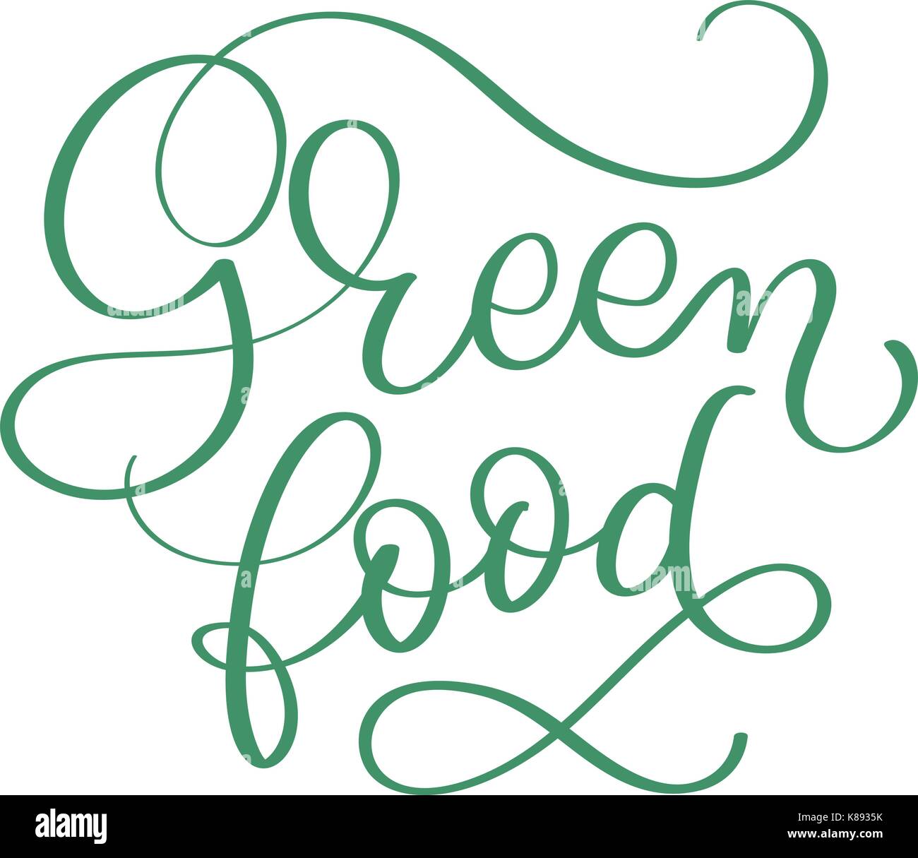 Green food text on white background. Hand drawn Calligraphy lettering ...