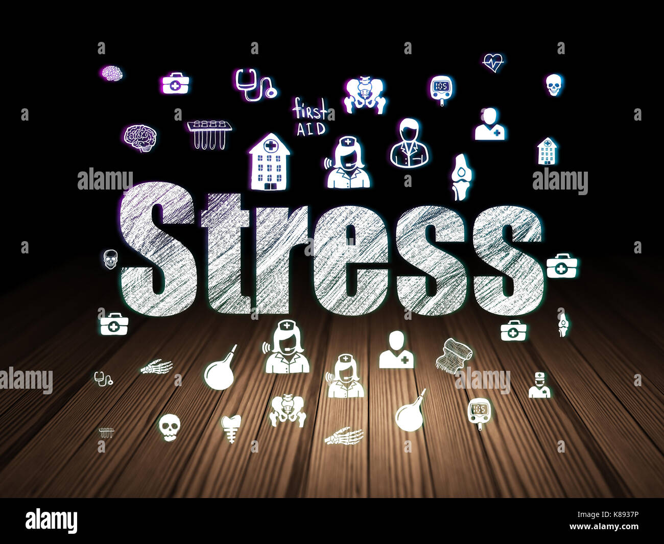 Healthcare concept: Stress in grunge dark room Stock Photo - Alamy
