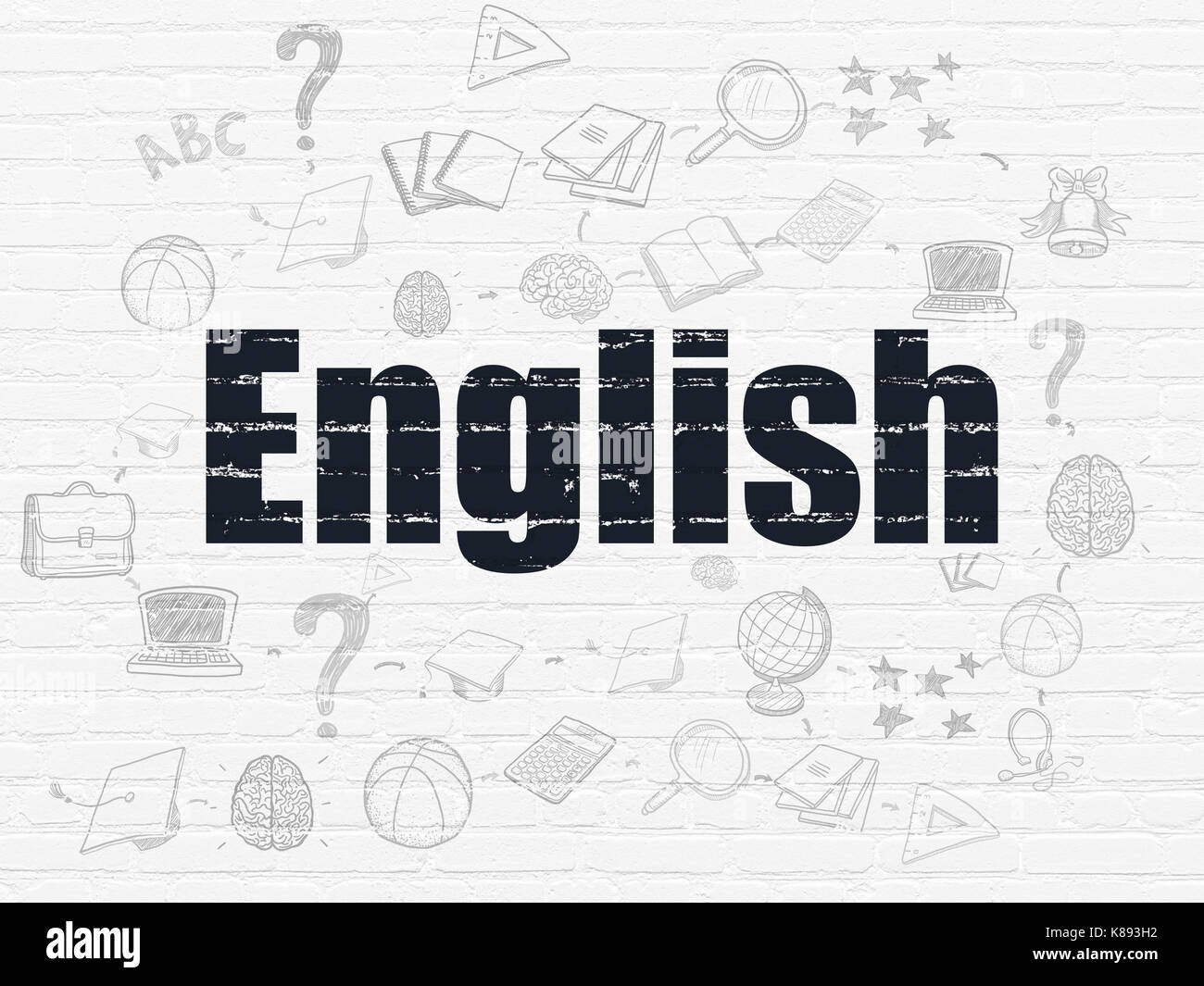 Learning concept: English on wall background Stock Photo - Alamy