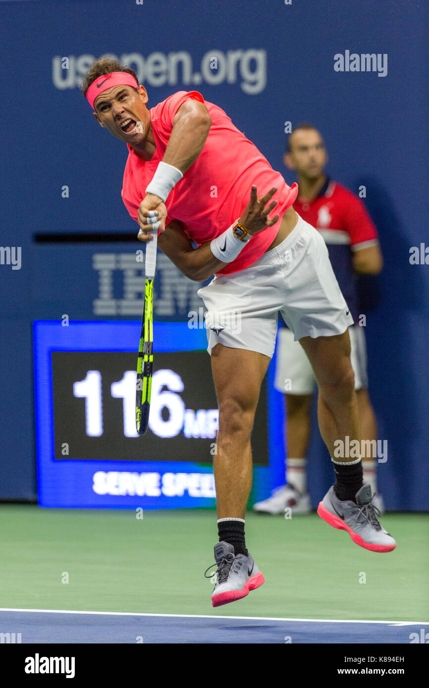 Rafael Nadal (ESP) competing at the 2017 US Open Tennis Championships ...