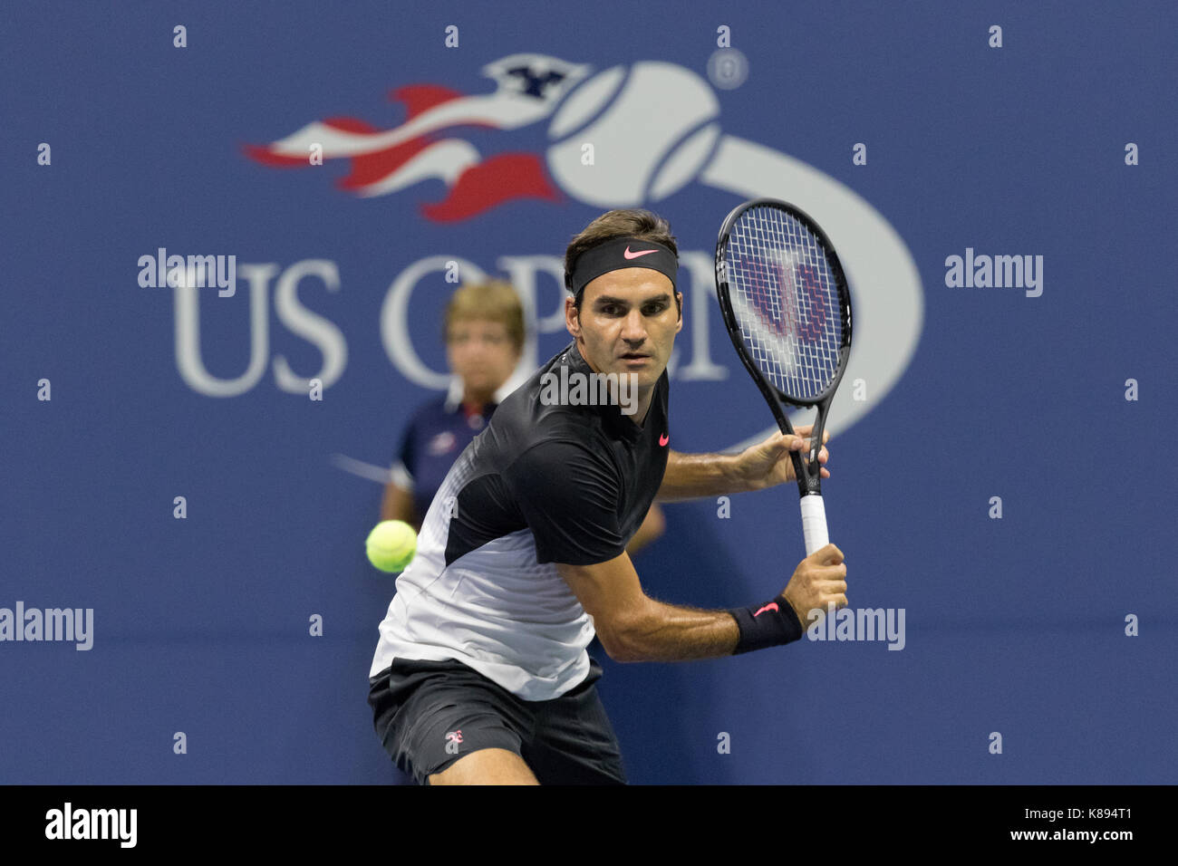 Roger Federer (SWI) competing at the 2017 US Open Tennis Championships ...