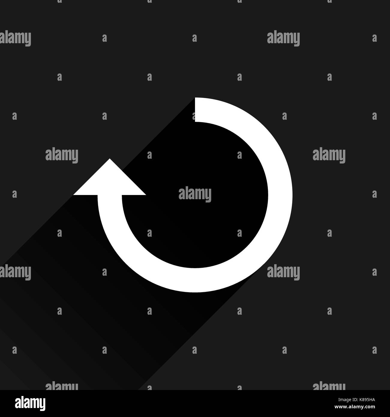 White arrow icon reload, refresh, rotation, reset, repeat sign. Web pictogram with long shadow ...