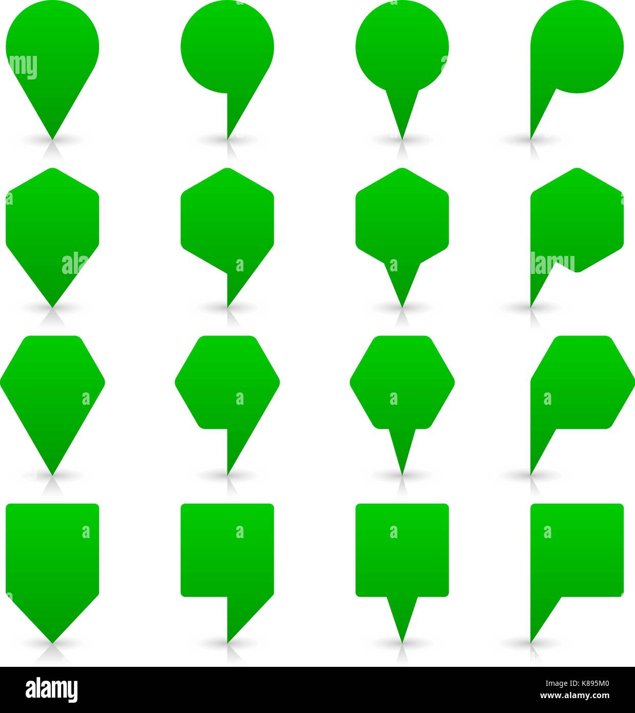 Green map pin sign location icon with gray shadow and reflection on ...