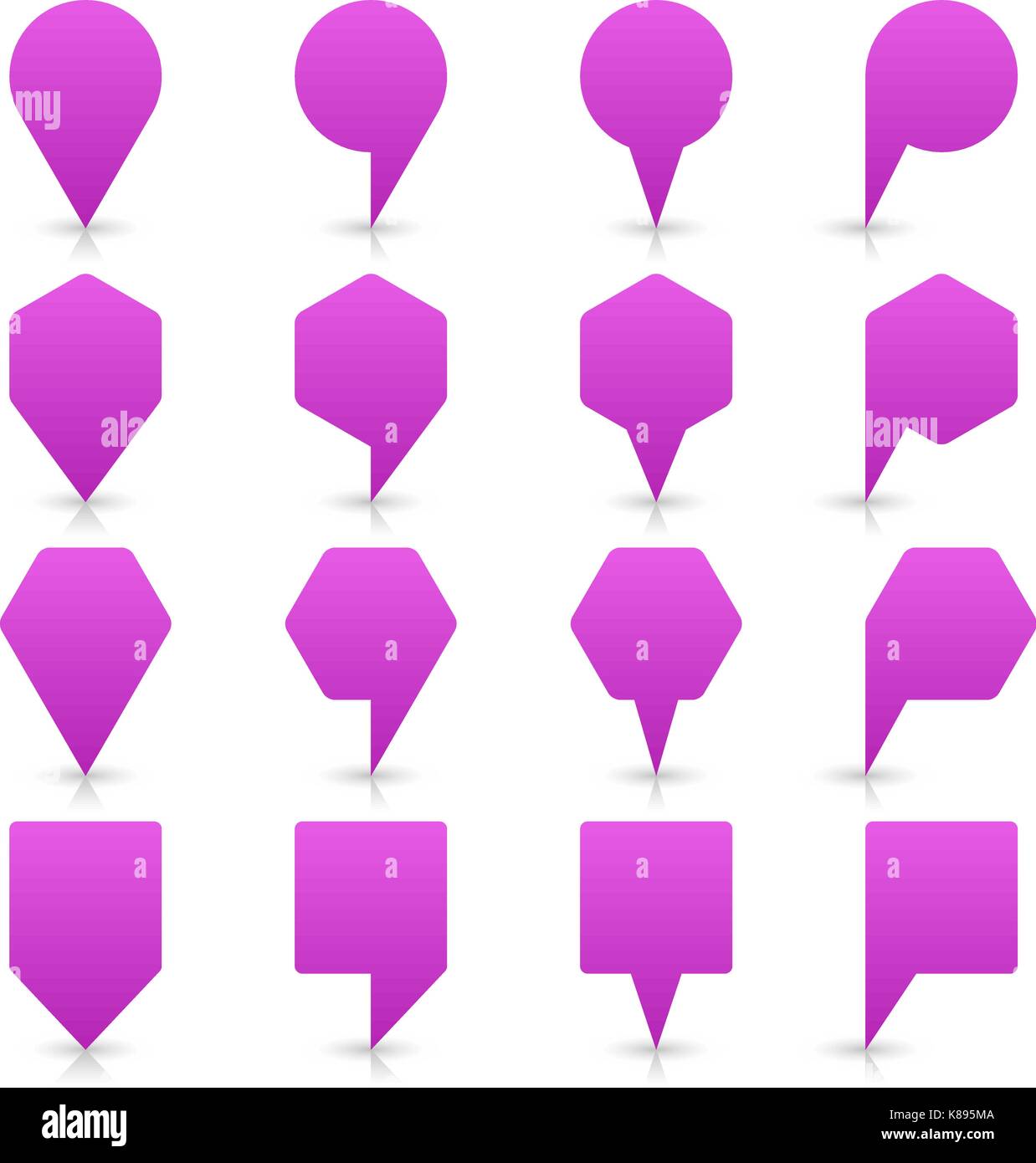 Violet map pin sign location icon with gray shadow and reflection on ...