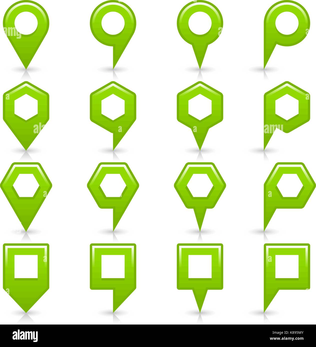 Flat green color map pin sign location icon with gray shadow and ...