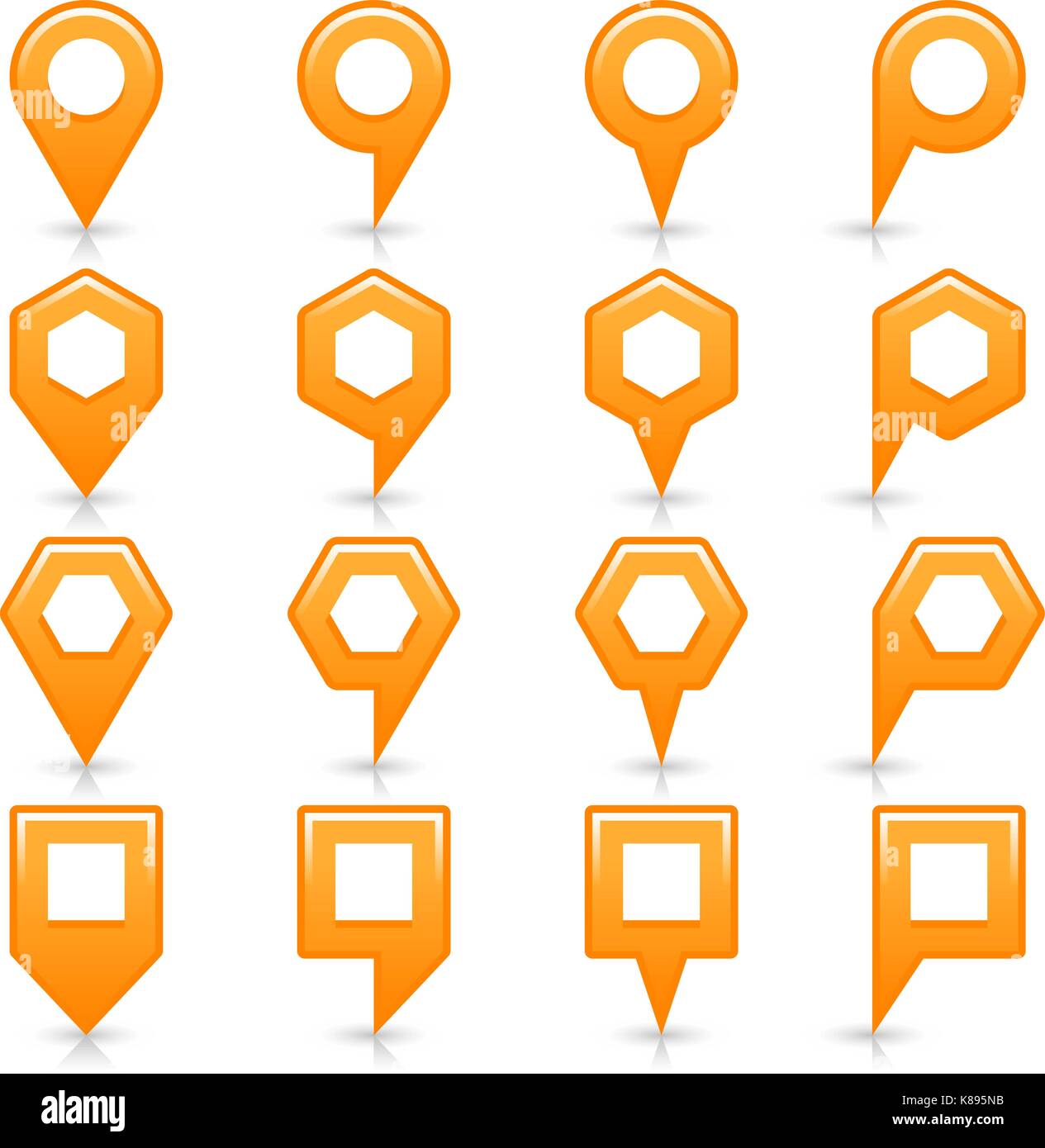 Flat orange color map pin sign location icon with gray shadow and ...