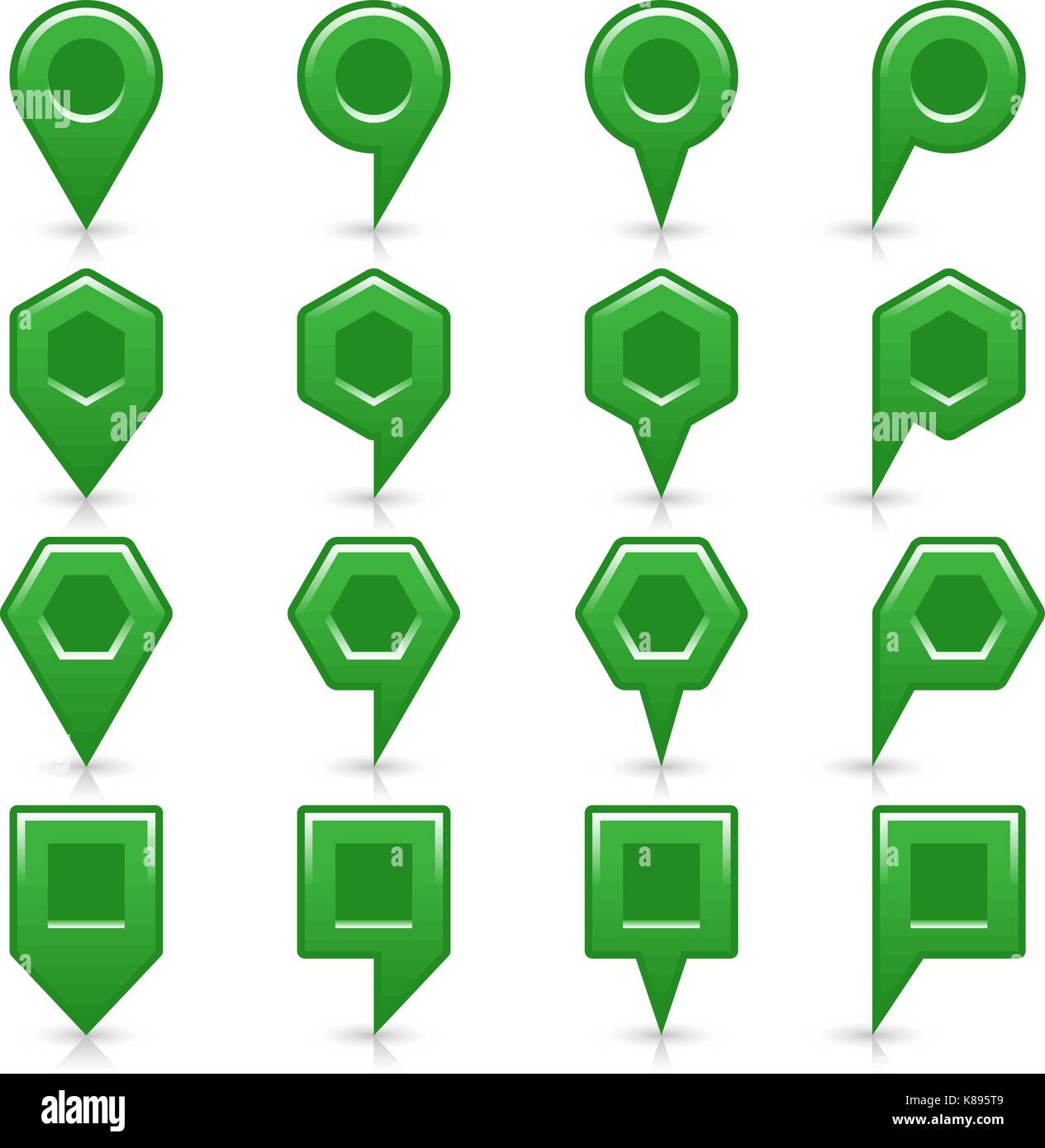 Flat green color map pin sign location icon with gray shadow and ...