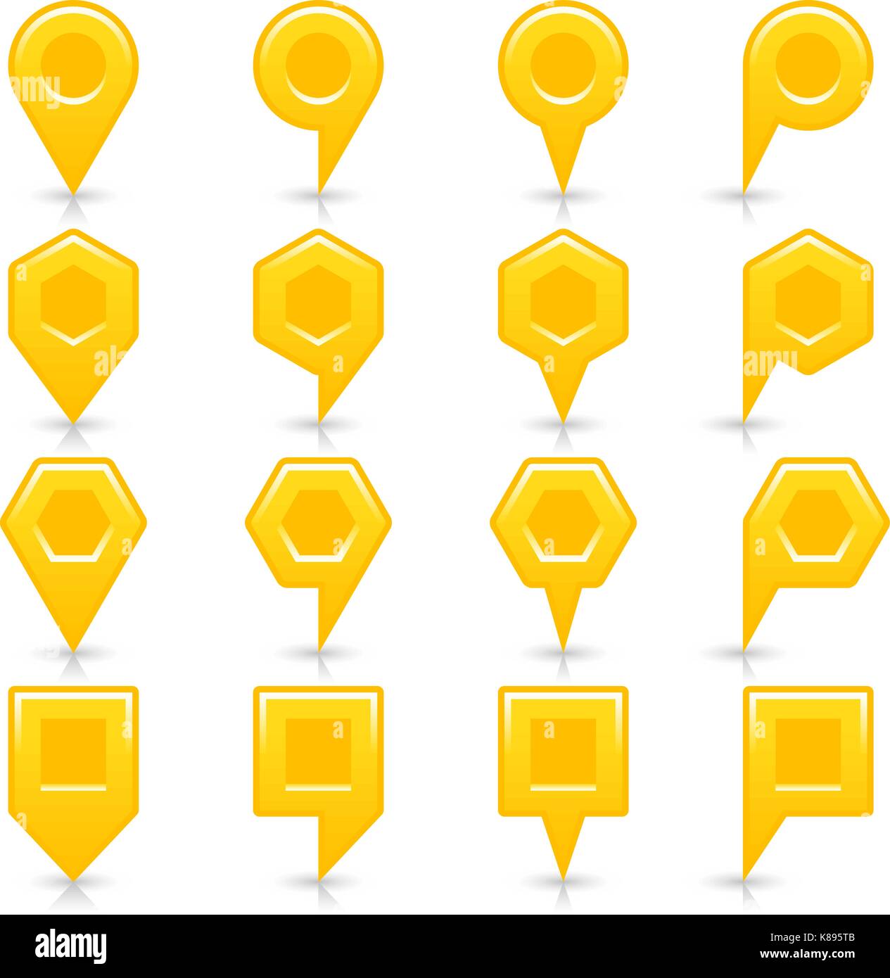 Flat yellow color map pin sign location icon with gray shadow and ...