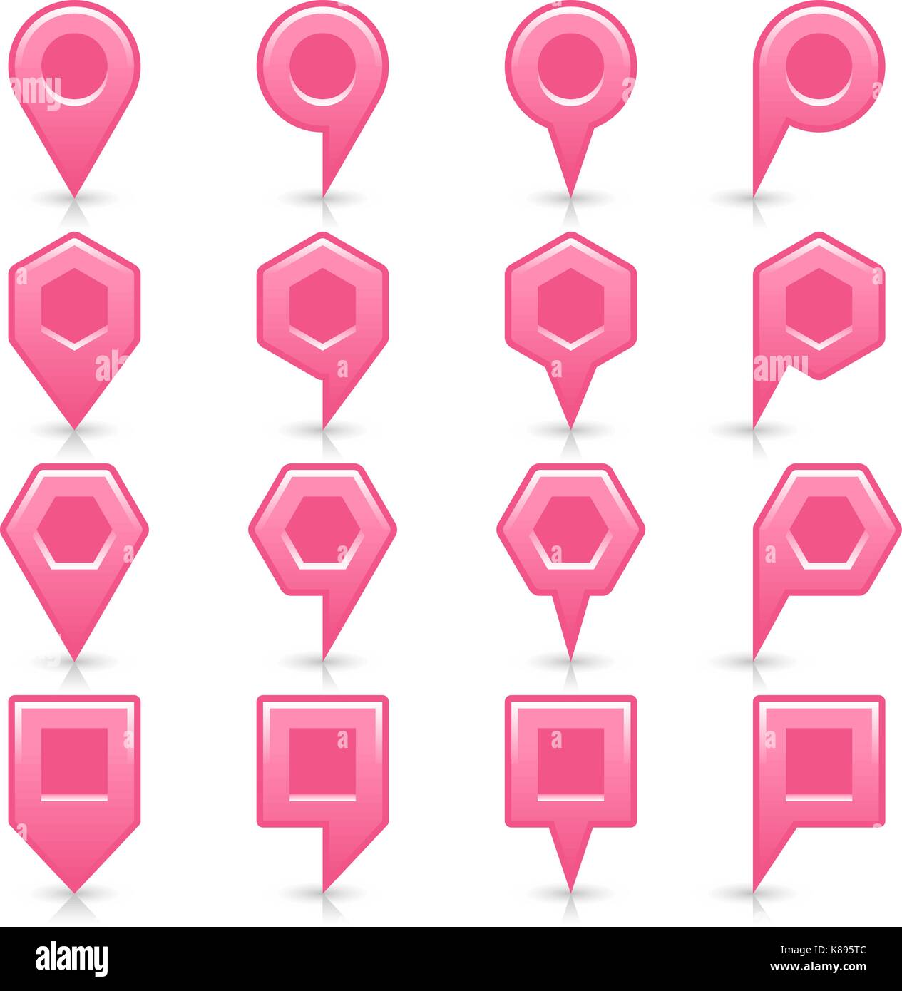Flat pink color map pin sign location icon with gray shadow and ...
