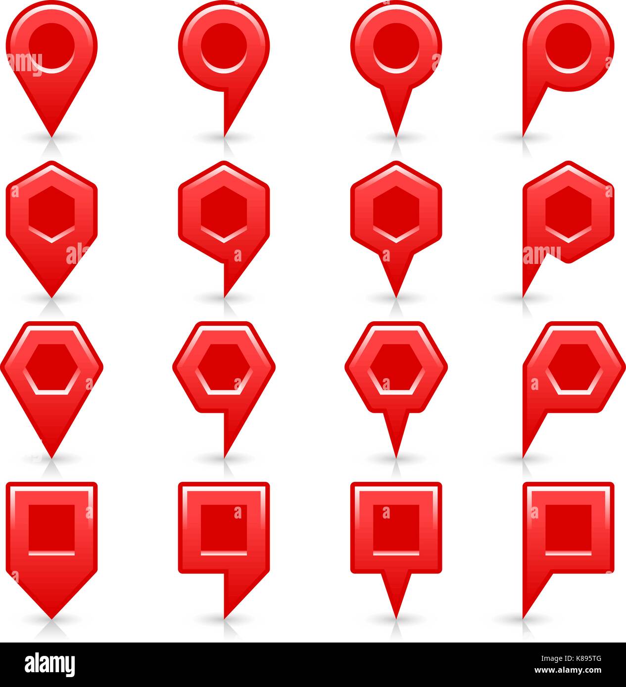 Flat red color map pin sign location icon with gray shadow and ...