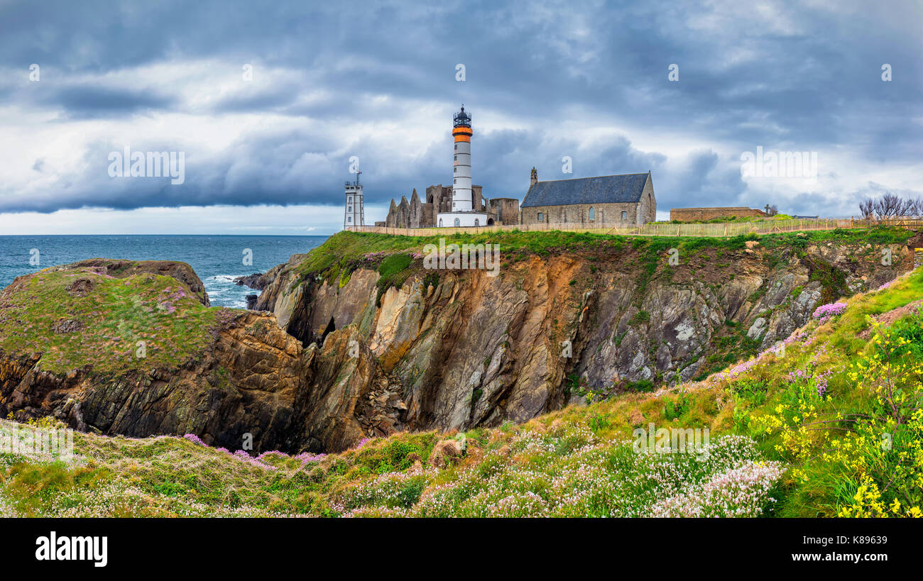 Panorama of lighthouse and ruin of monastery, Pointe de Saint Mathieu ...