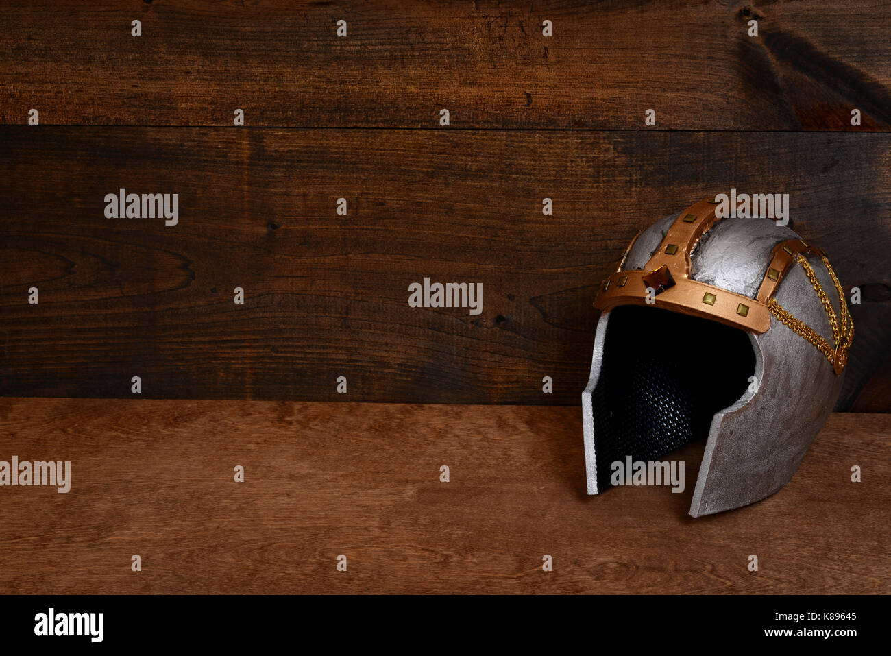 closeup silver and gold warrior helmet Stock Photo - Alamy