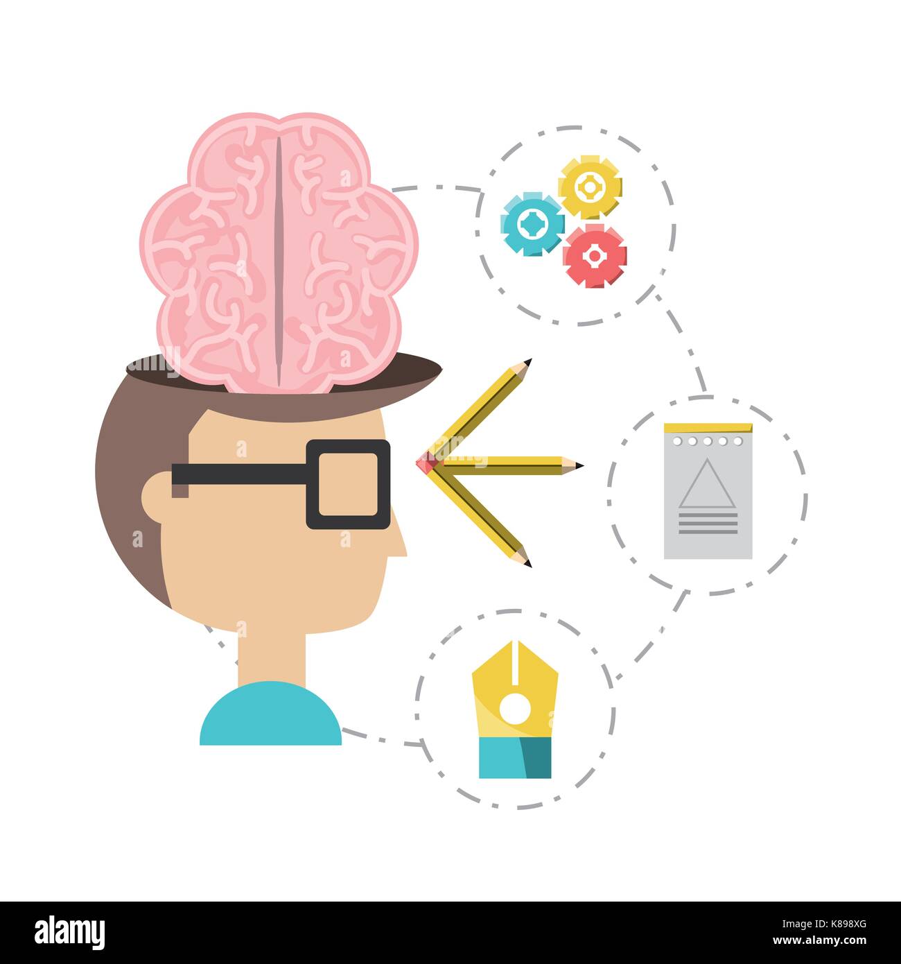 man with design thinking related icons over white background colorful ...