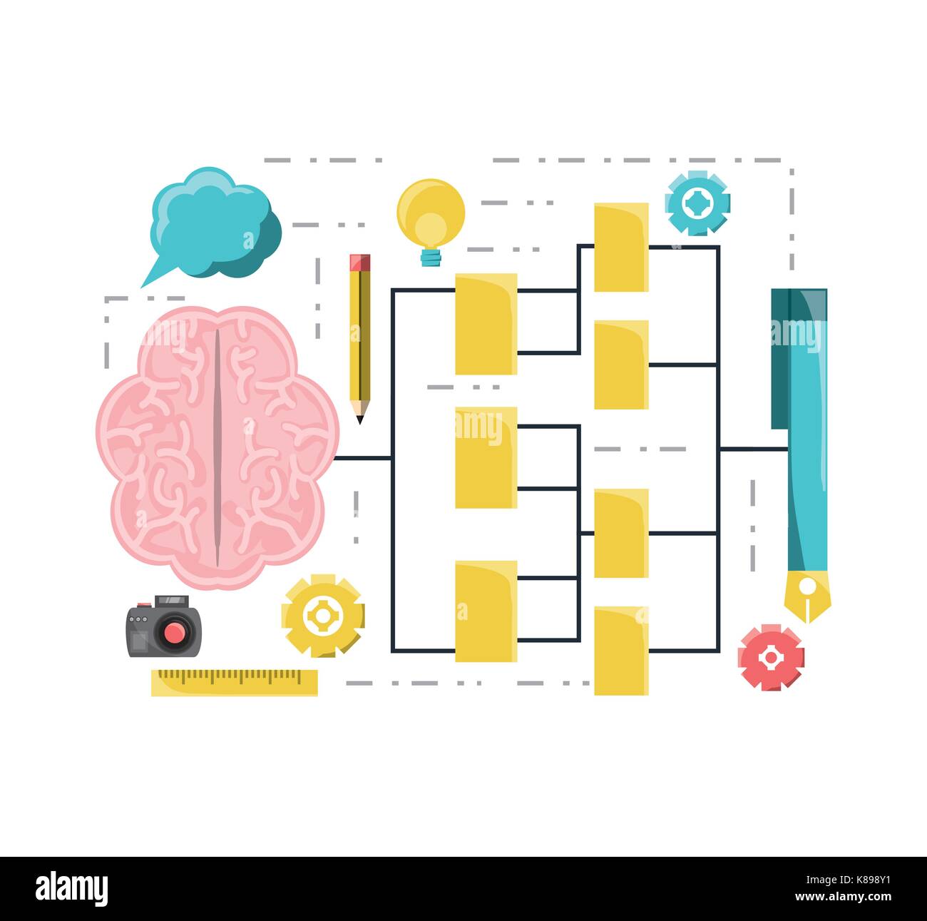 conceptual map with design thinking related icons over white background ...