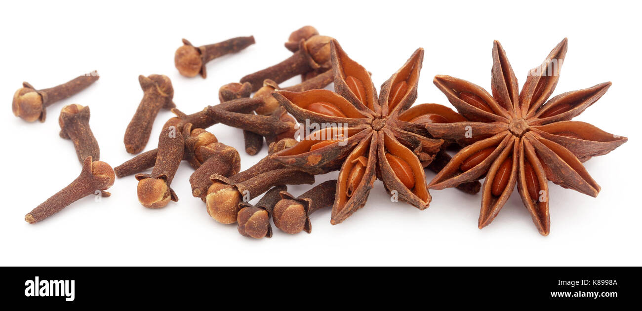 Aromatic star anise with fresh cloves over white background Stock Photo ...