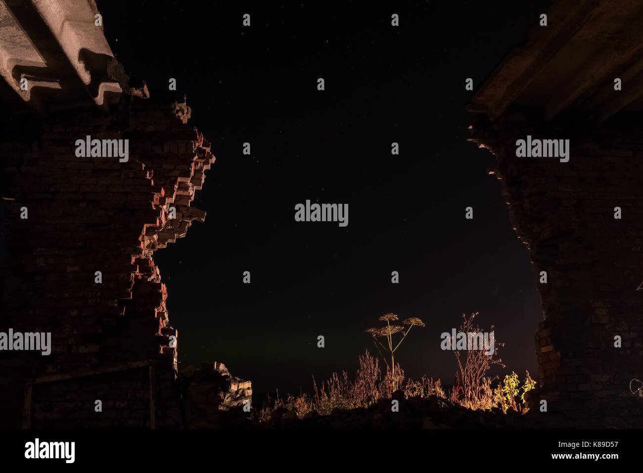 night starry sky view from an ruined building Stock Photo - Alamy