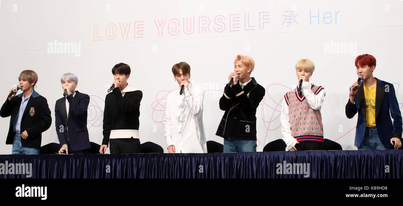 S. Korean boy group BTS South Korean boy group BTS greets reporters ...