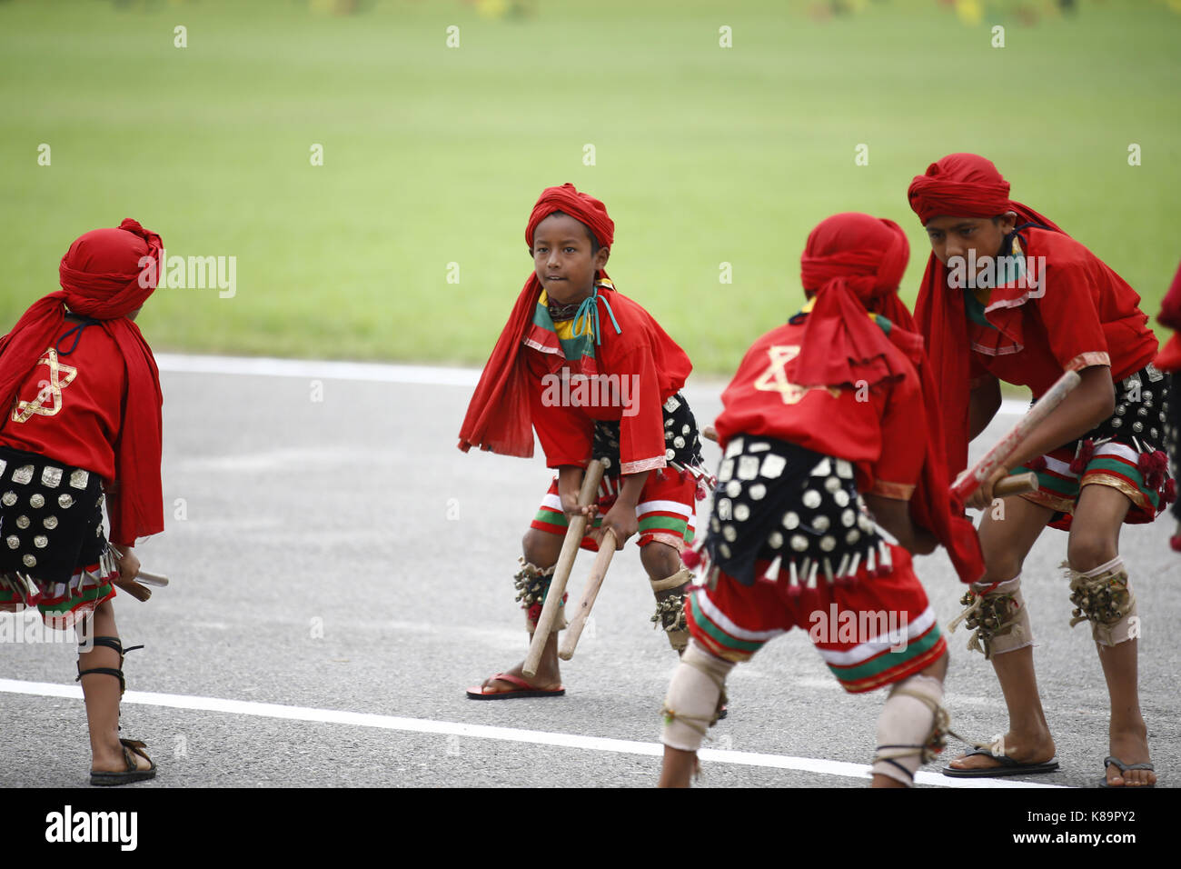 Kathmandu, Nepal. 19th Sep, 2017. Boys dressed in traditional attire ...