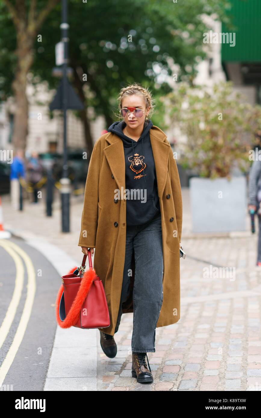 Blogger Nina Suess posing outside the Preen By Thornton Bregazzi runway ...