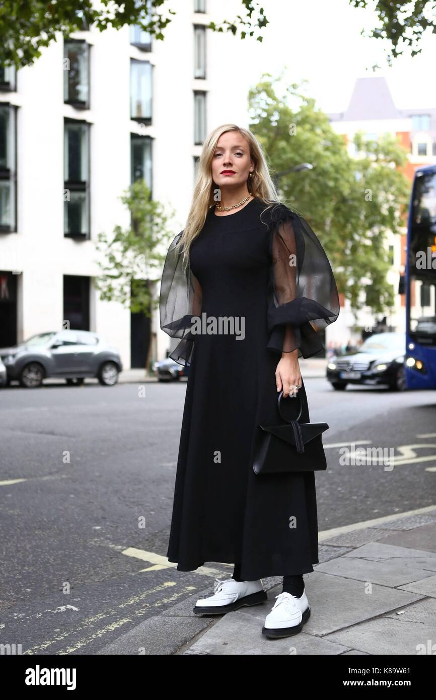 Stylist Kate Foley posing outside of the Peter Pilotto runway show ...