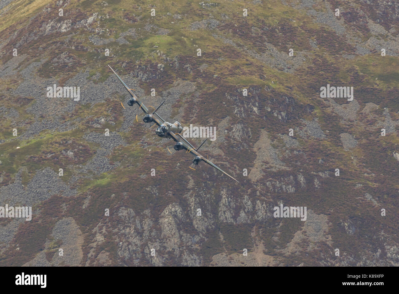 Lancaster Bomber Low Flying in Wales Stock Photo - Alamy