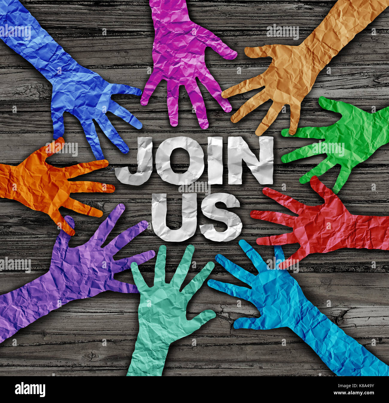 Join us recruit membership concept as a diverse community of hands made ...