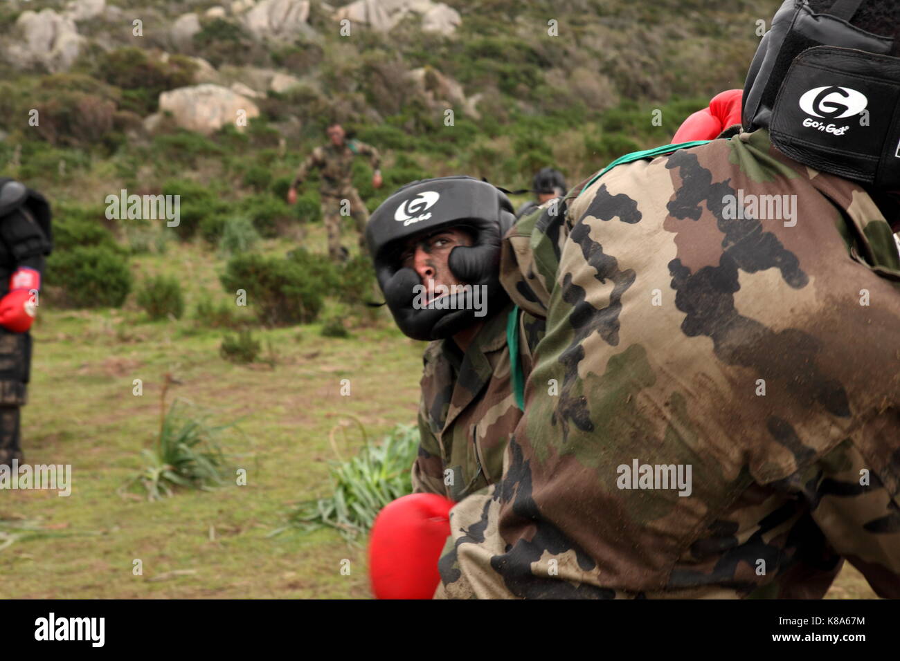 Legionnaires from the 2REP (2nd Foreign Paratroop Regiment) spar during ...
