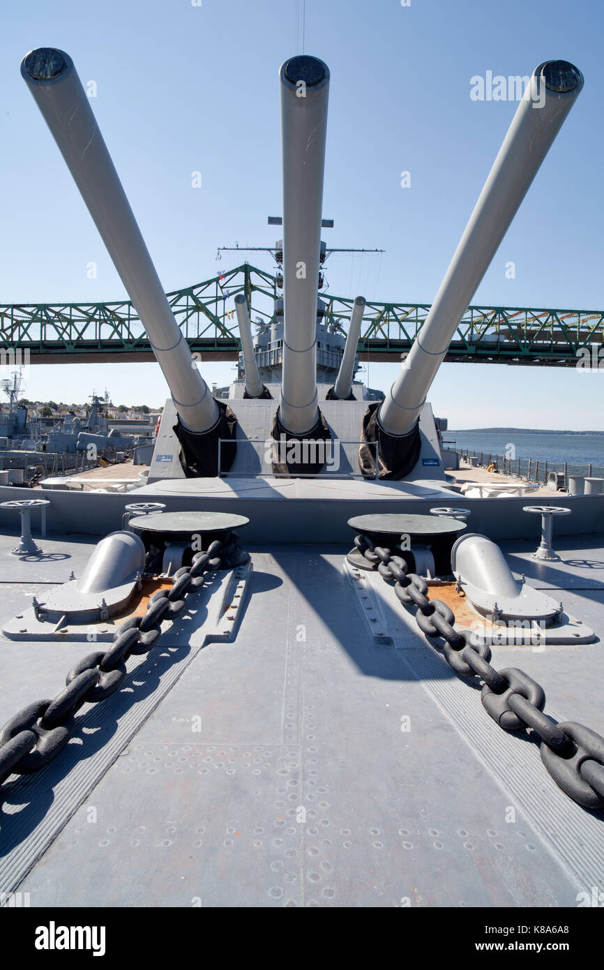 Battleship Big Guns Point Skyward with Heavy Anchor Chains Stock Photo ...