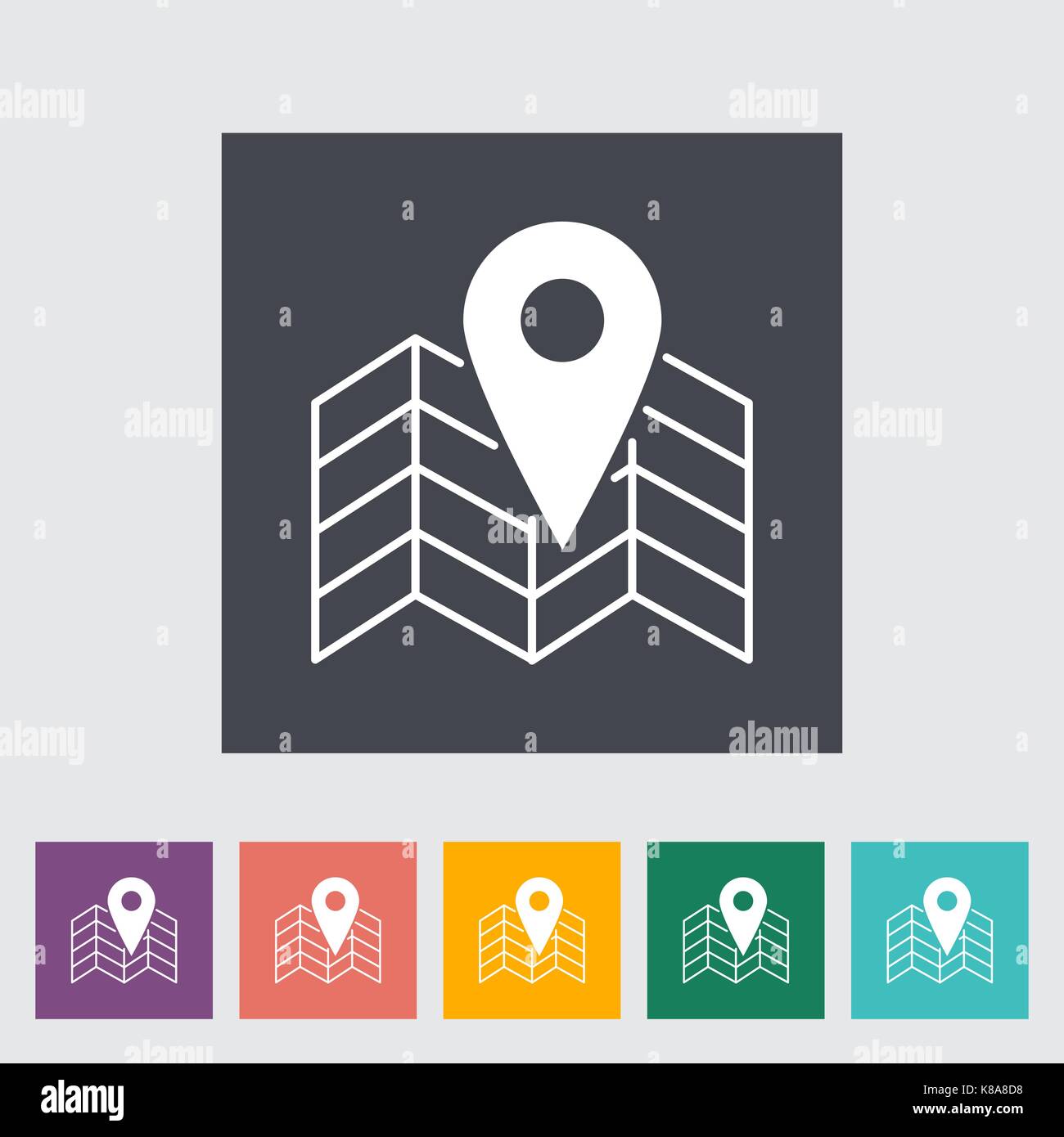 Map with point. Single flat icon on the button. Vector illustration ...