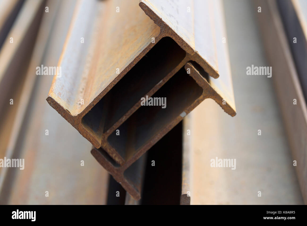Metal profile beam in packs at the warehouse of metal products, Russia ...