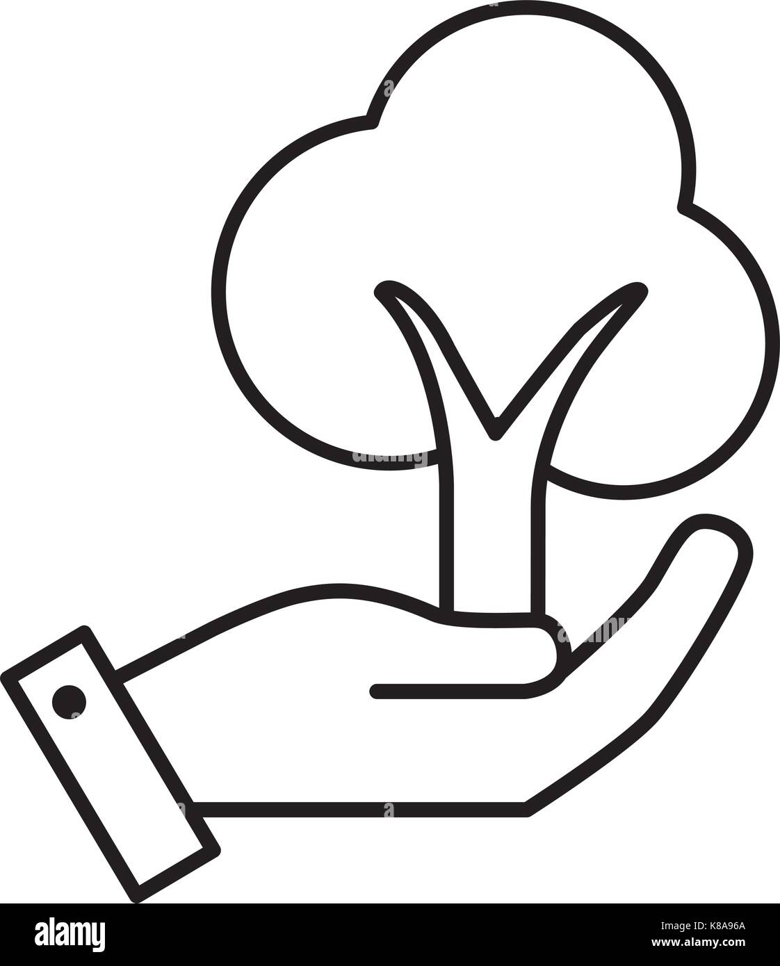 line hand with ecological and natural tree icon Stock Vector Image ...