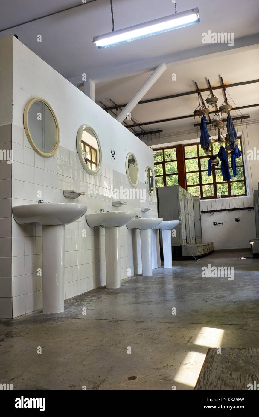 Bathroom and showers in the looker room in a coal mine. Samuño Valley ...