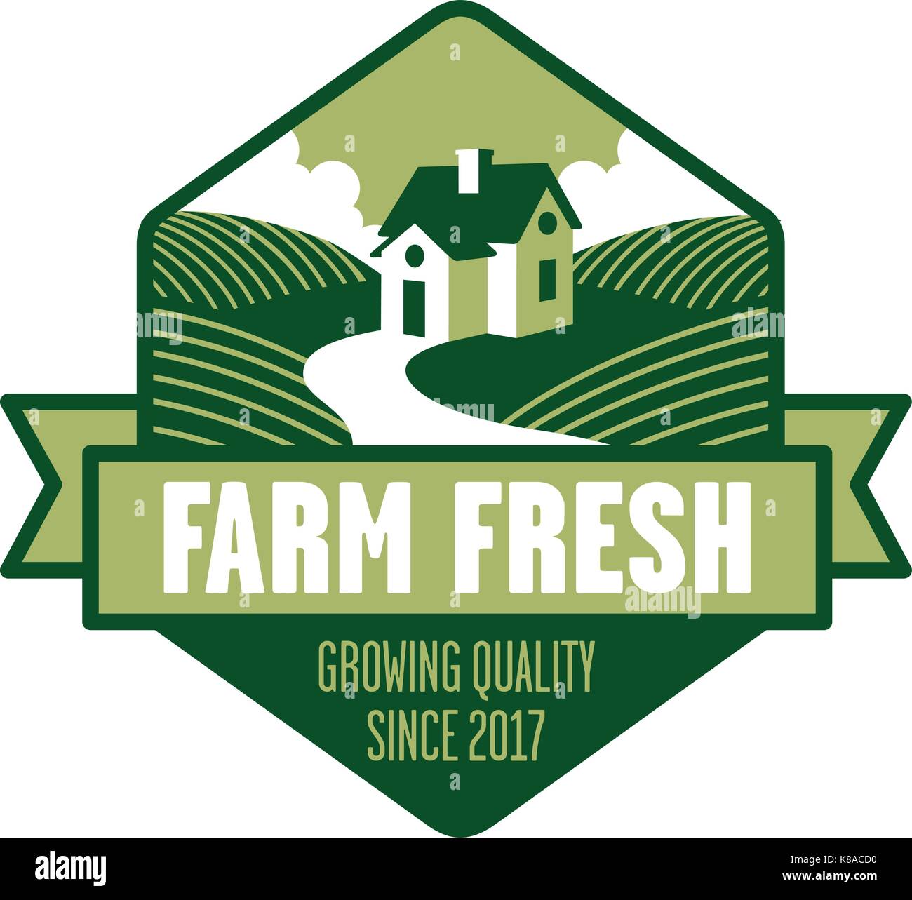 Farm Fresh Logo Design. Badge or emblem showing a farmhouse amid Stock ...