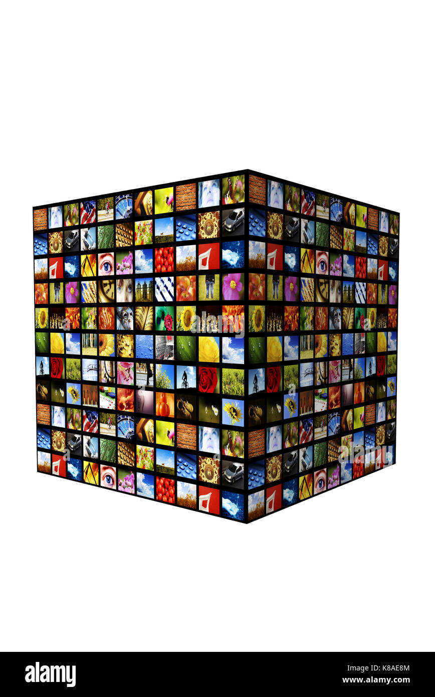 cube with many screens, internet broadcast and IPTV Stock Photo - Alamy