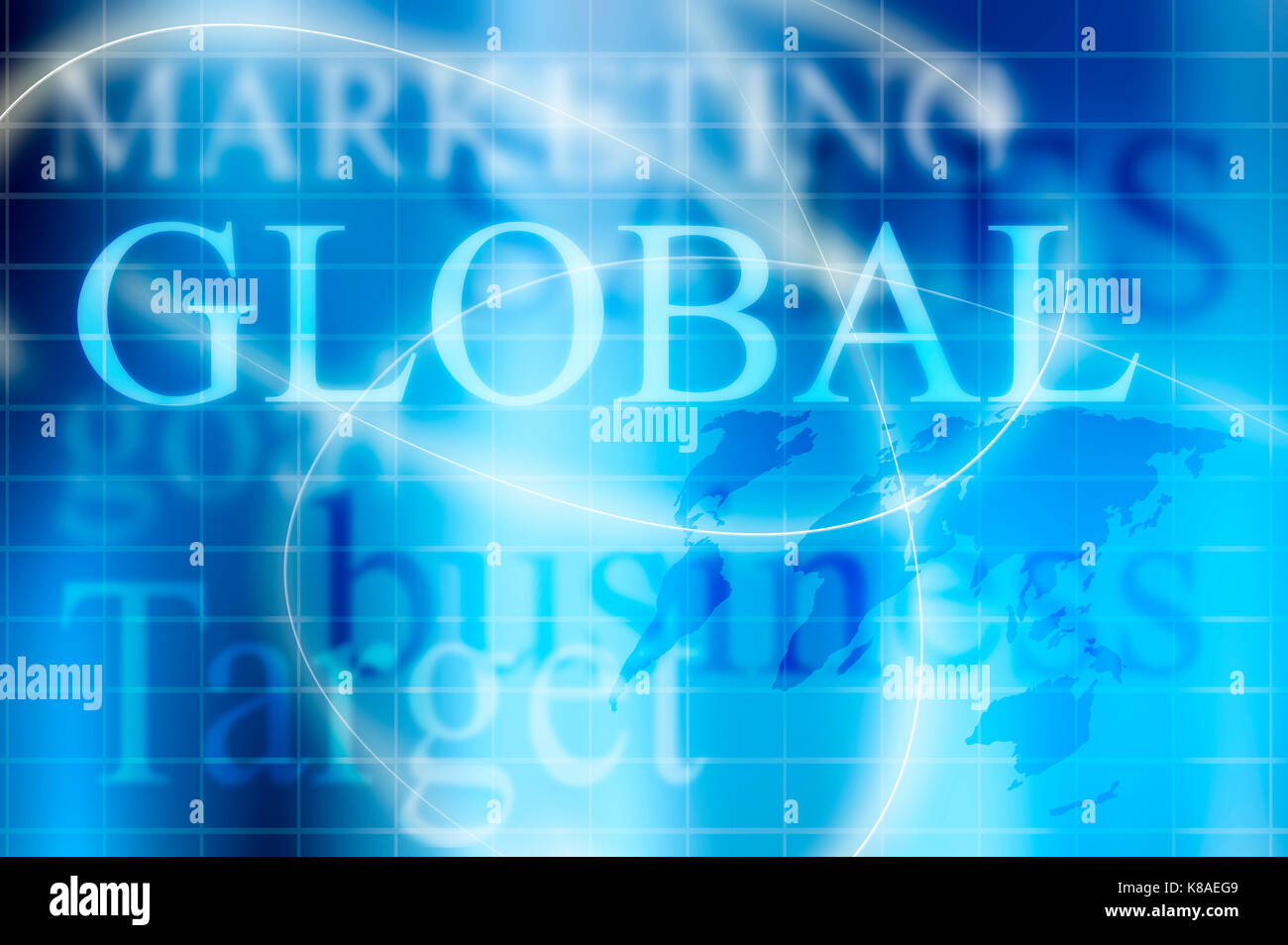 illustration with world map and text for business global marketing ...
