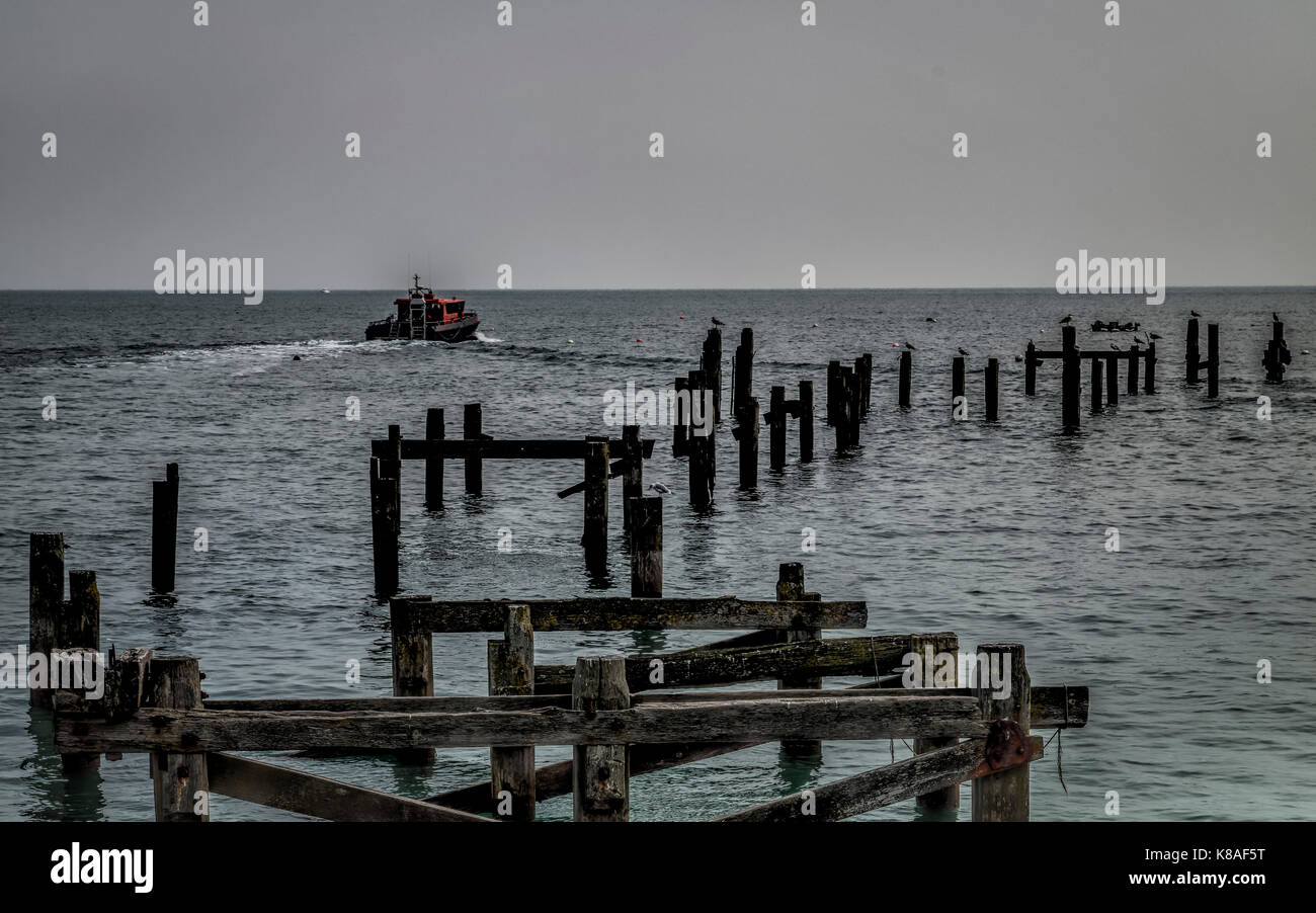 Fishing boat on the sea near Old Swanage Pier Stock Photo - Alamy