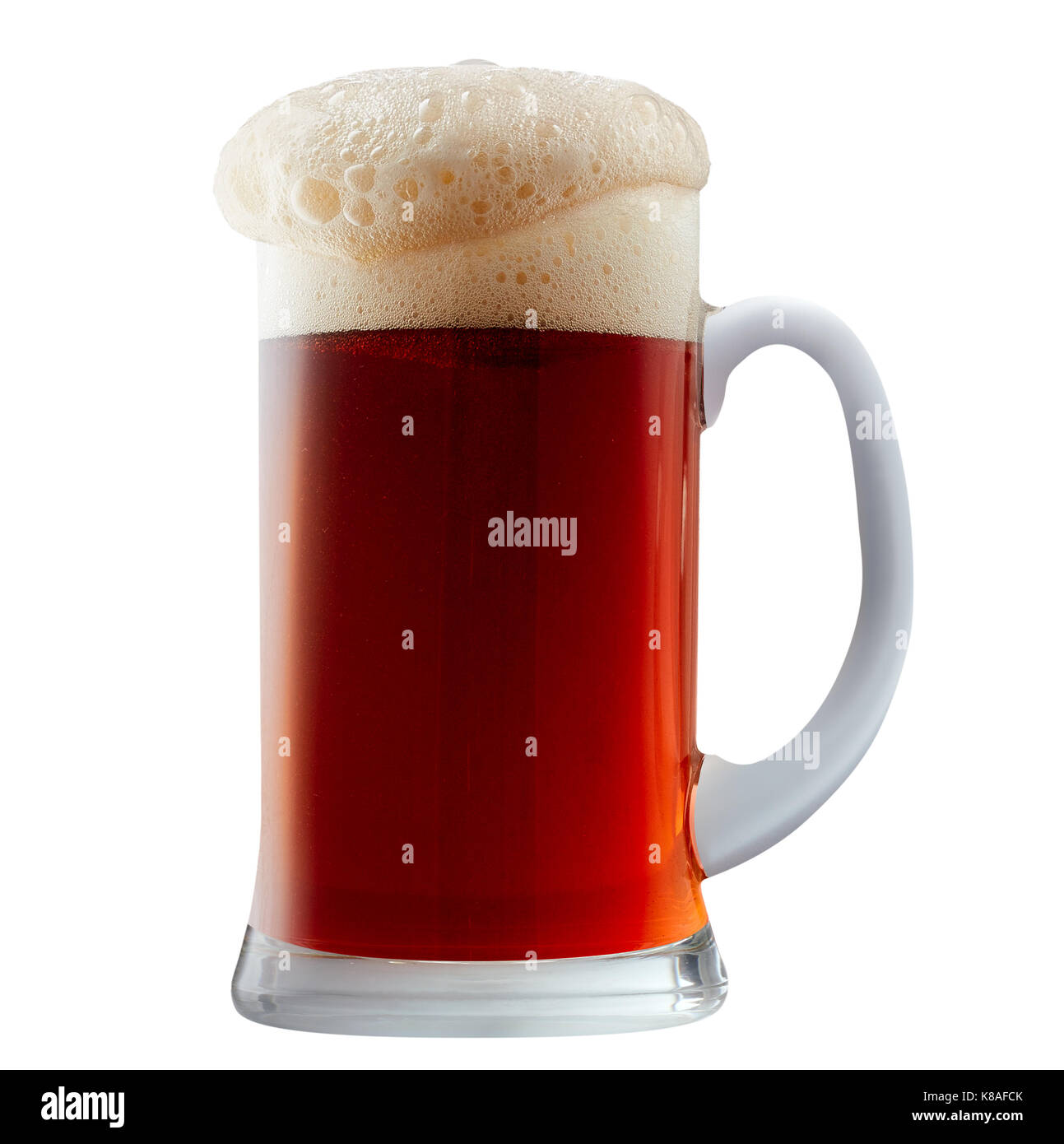 Mug of frosty dark red beer with foam Stock Photo - Alamy