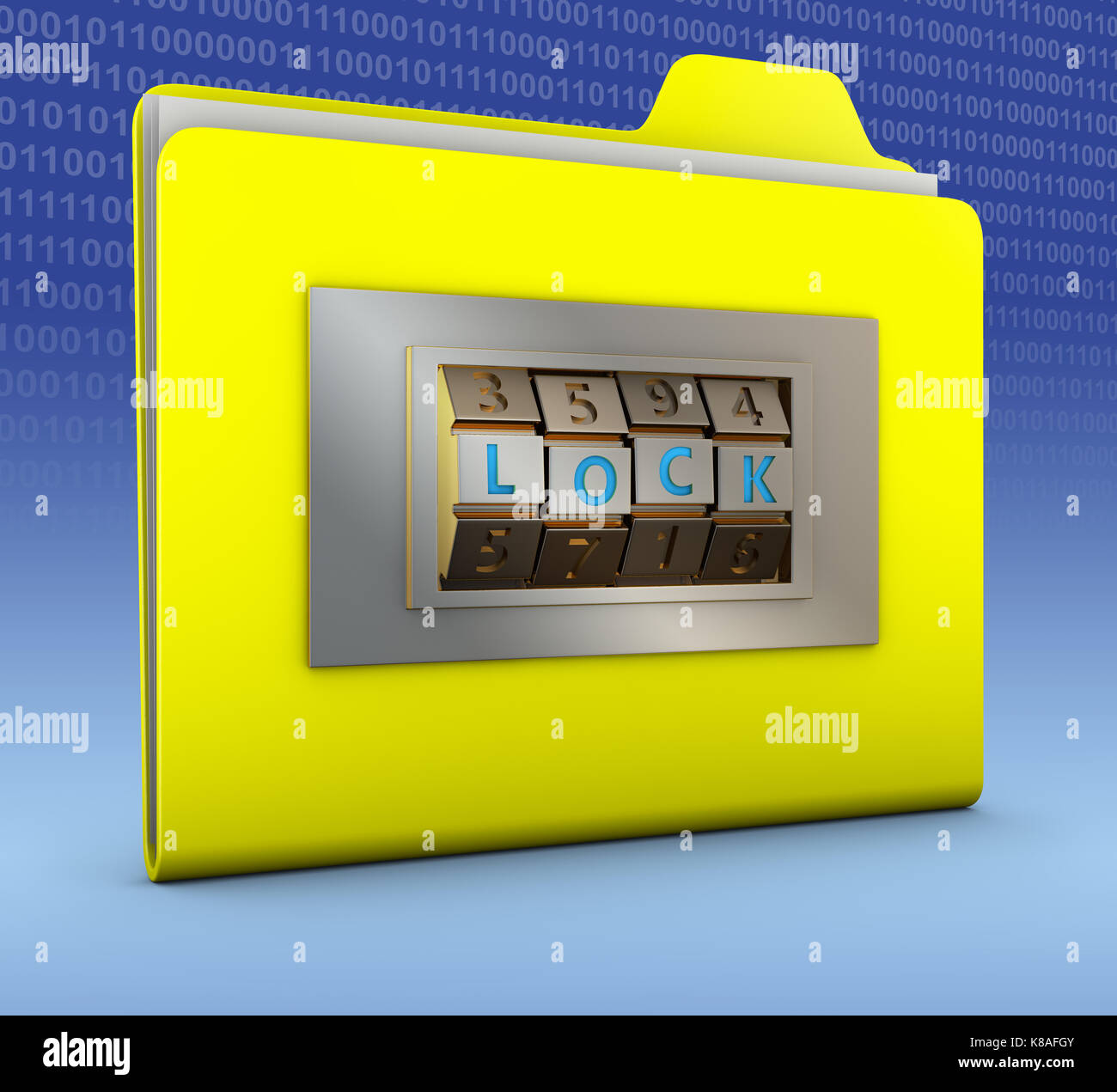 Yellow folder with combination lock. 3d rendering Stock Photo - Alamy