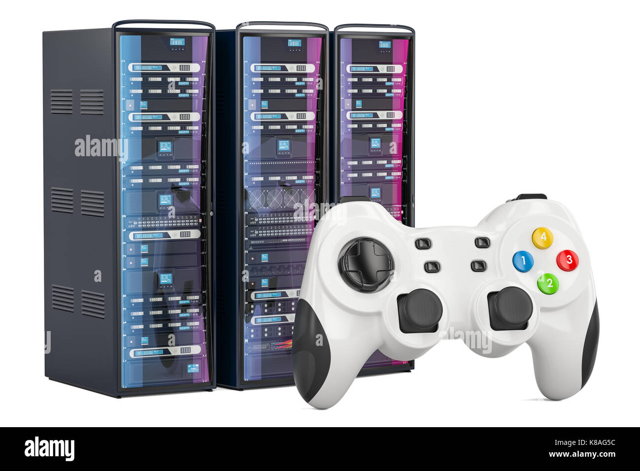 Game Servers concept with gamepad, 3D rendering isolated on white ...