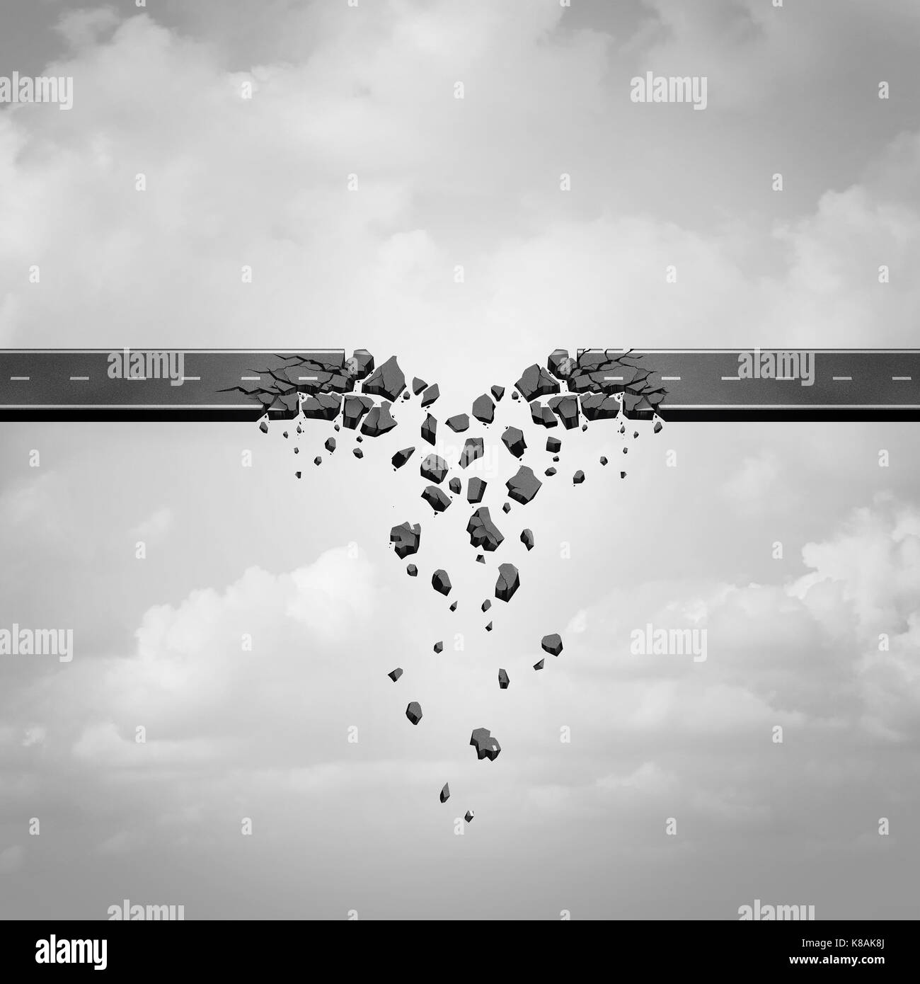 Broken connection and collapse business concept as a road being ...
