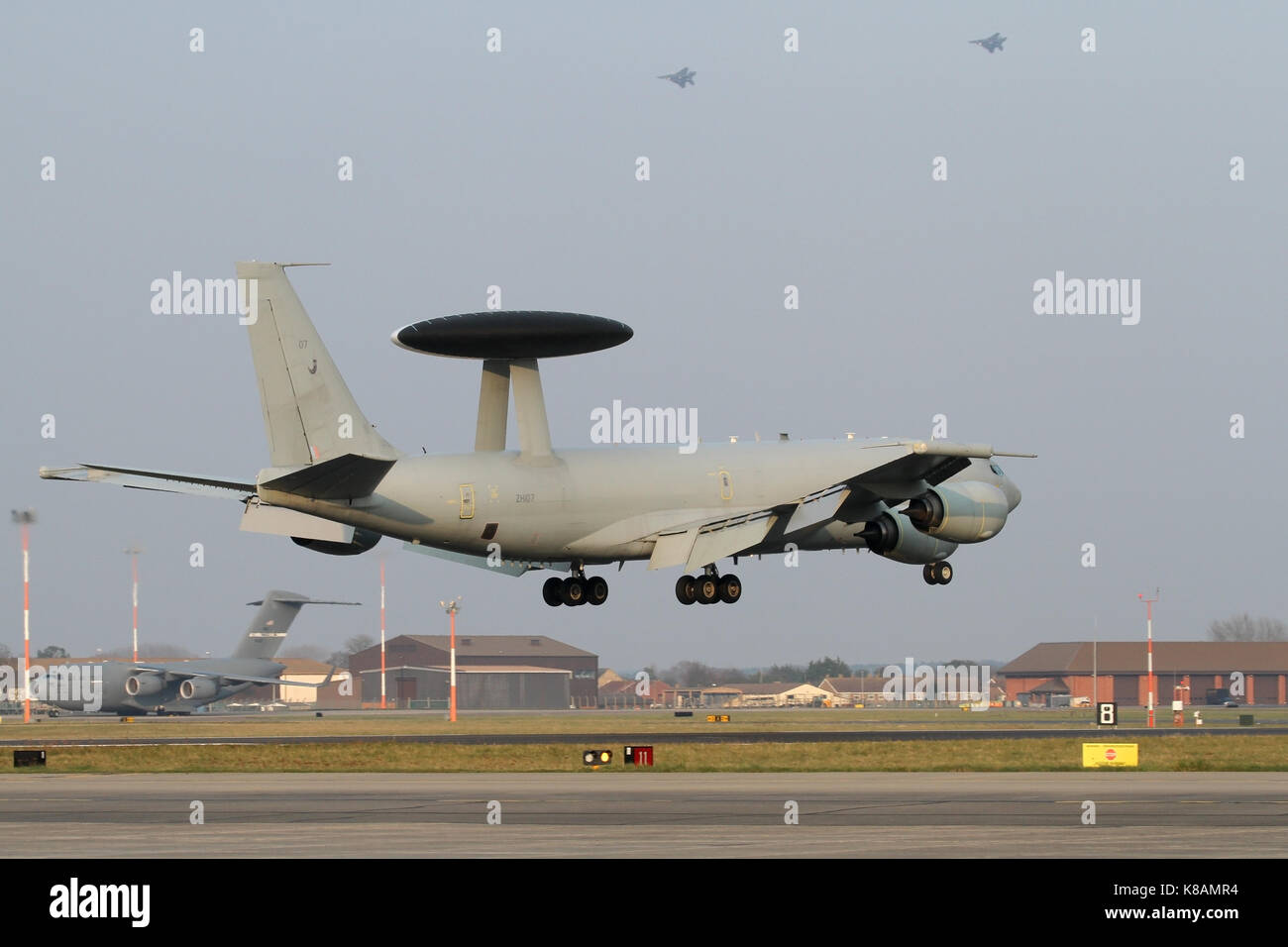 RAF E-3D Sentry performing overshoots at Mildenhall as two USAF F-15s ...