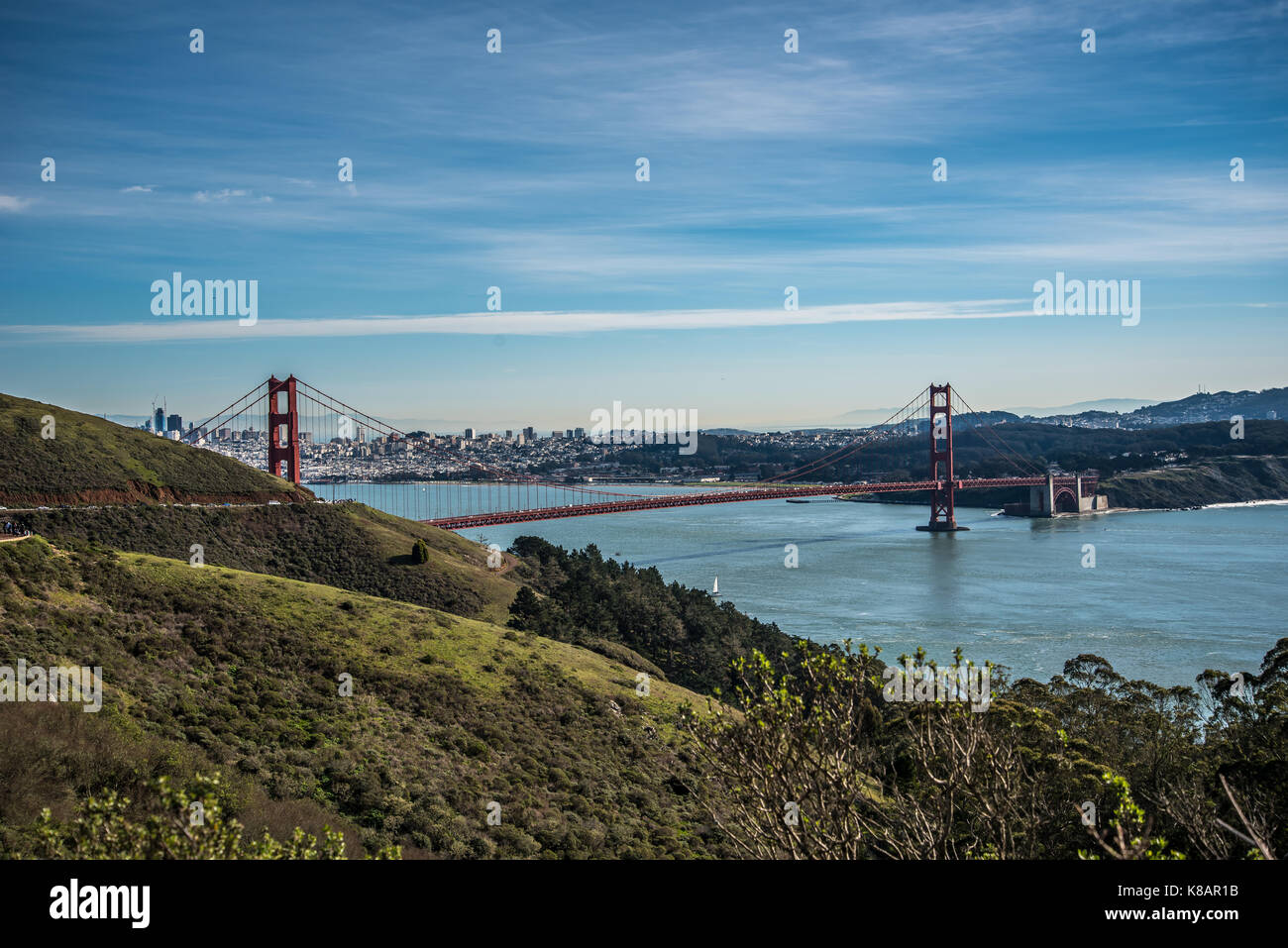 Suspension bridge up in the air bay area landscape Stock Photo - Alamy