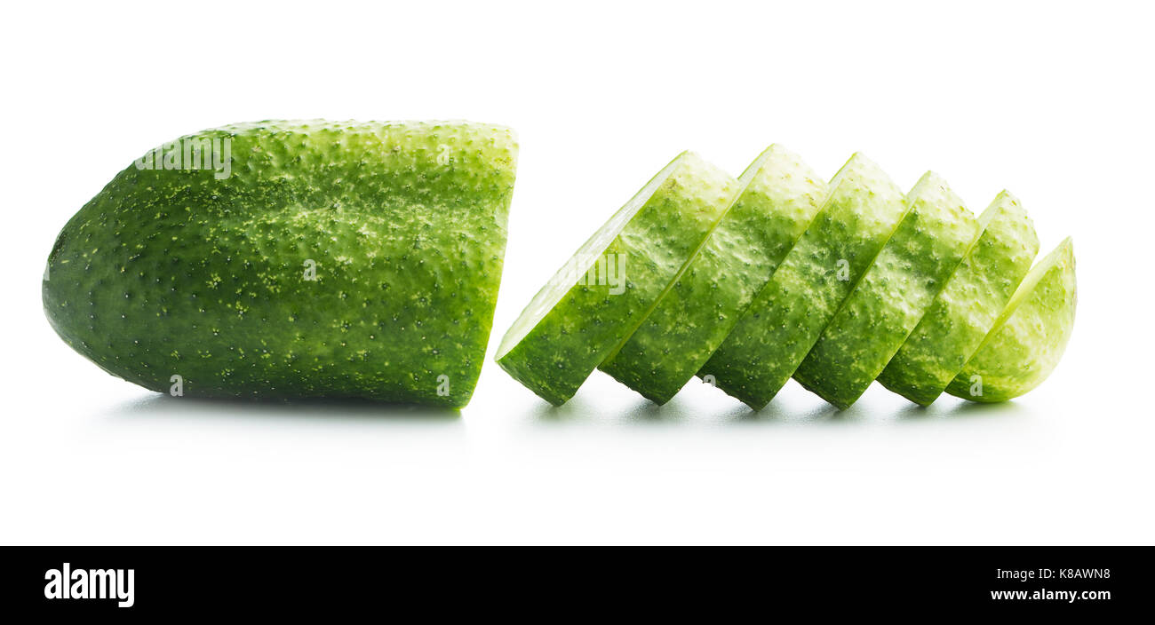 Fresh sliced cucumber isolated on white background. One sliced cucumber ...