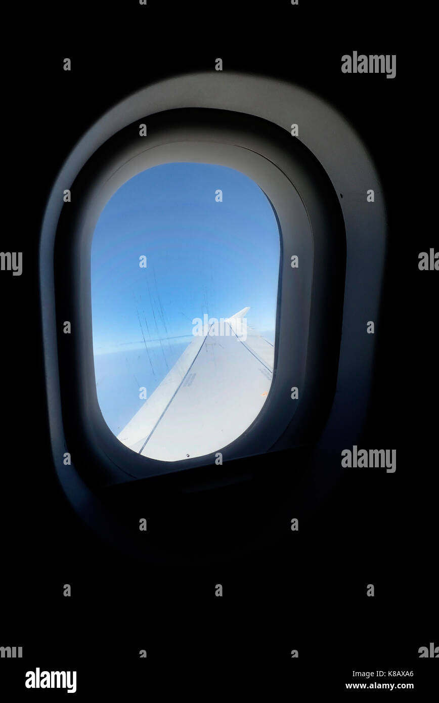 Aircraft Wing airplane window Stock Photo - Alamy