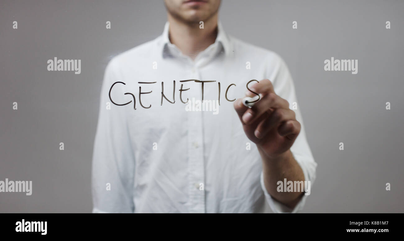 genetics , Man Writing on Glass Stock Photo - Alamy