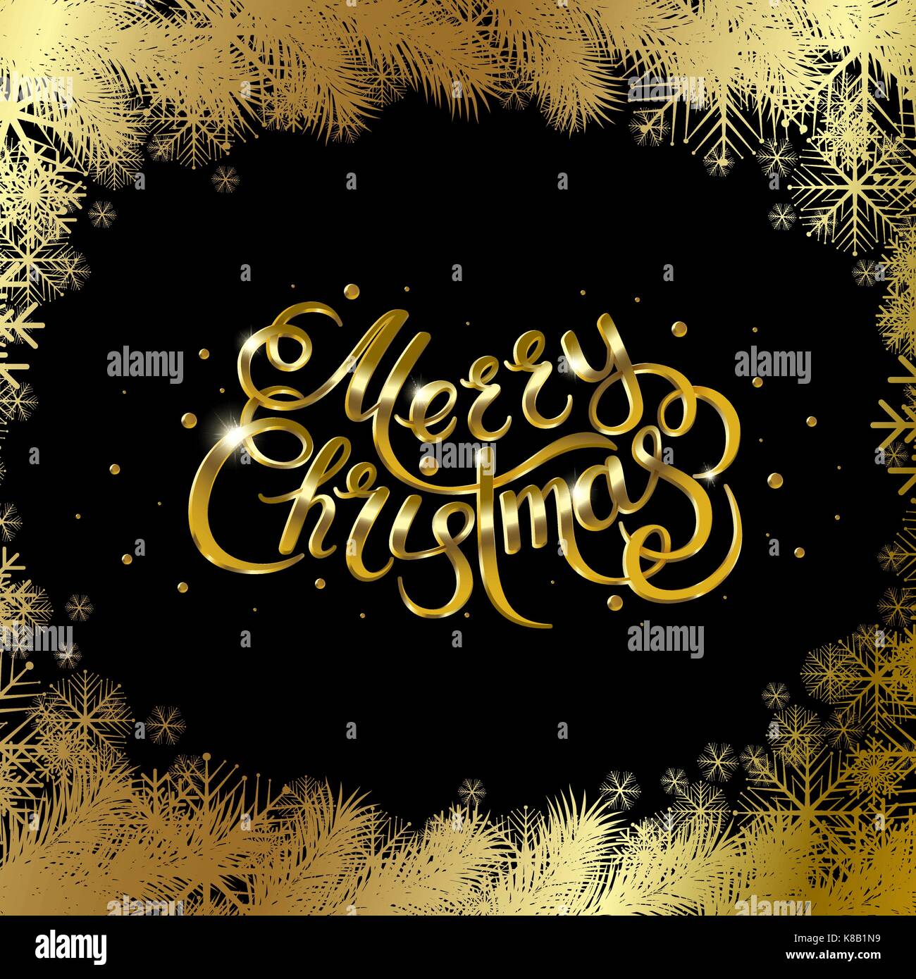 Golden text on black background. Merry Christmas and Happy New Year ...