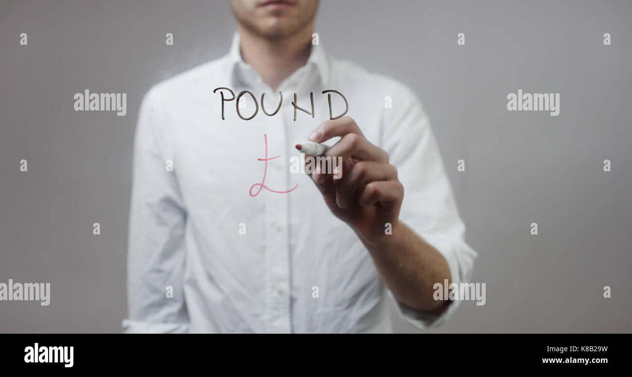 Pound , Man Writing on Glass Stock Photo - Alamy