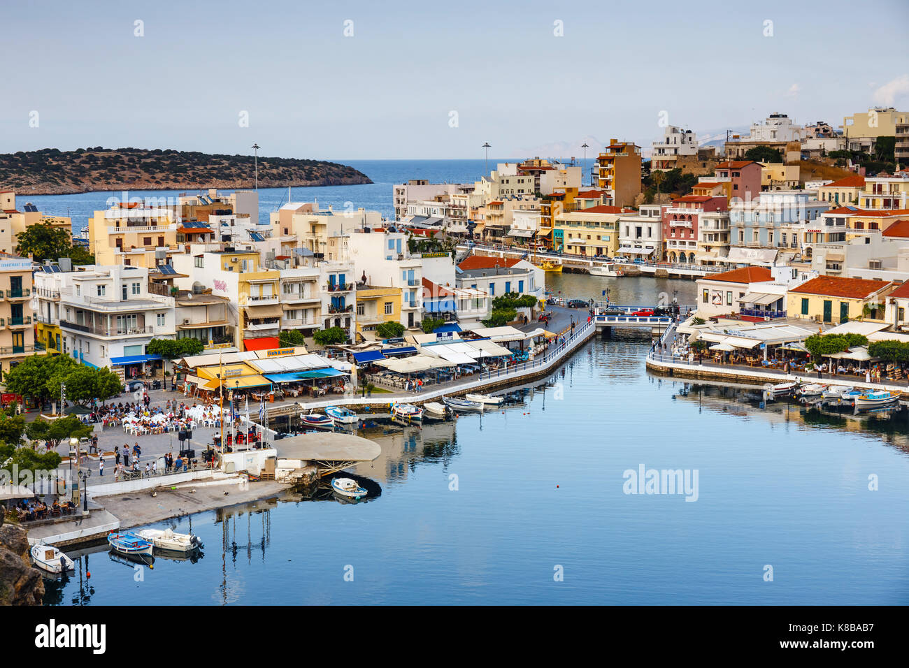 Agios Nikolaos, Crete, Greece - June 08, 2017: Agios Nikolaos town at ...