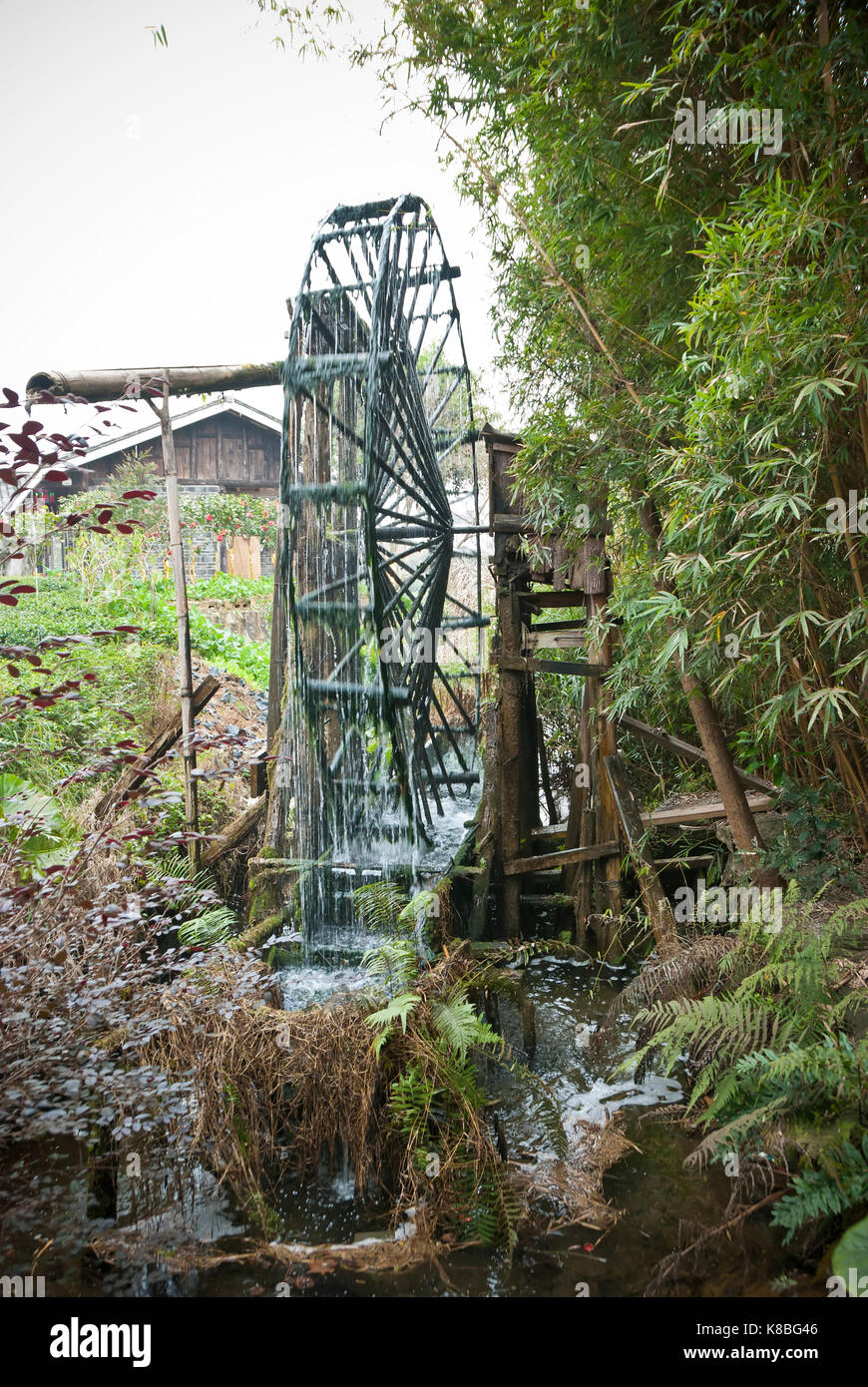 Old village water mill and water wheel - Water mill and wooden water ...