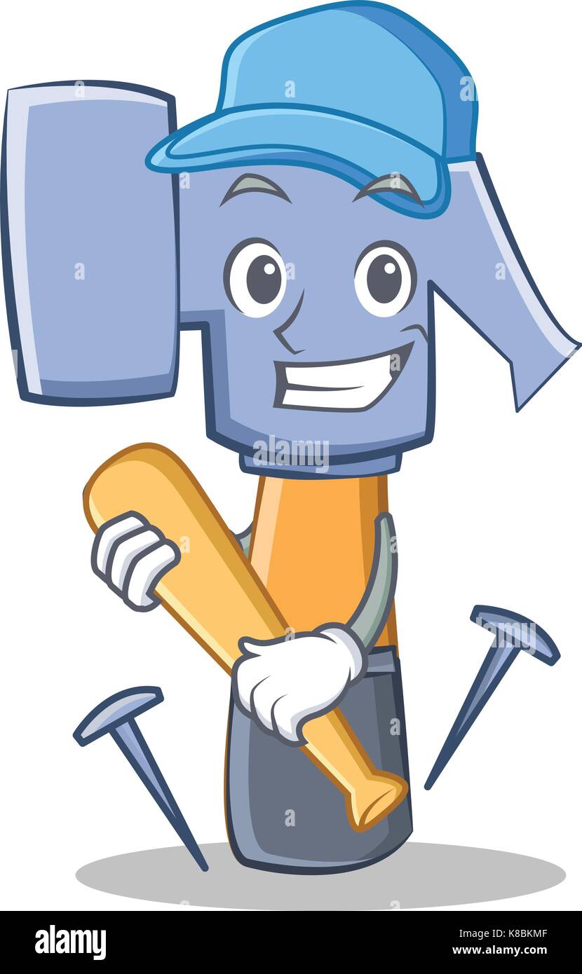 Playing baseball hammer character cartoon emoticon Stock Vector Image ...